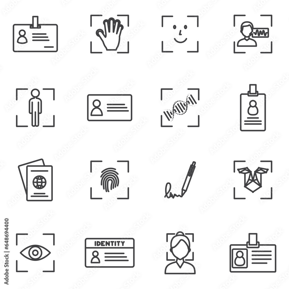 Vector Set of Biometric Related Line Icons. biometric authorization ...