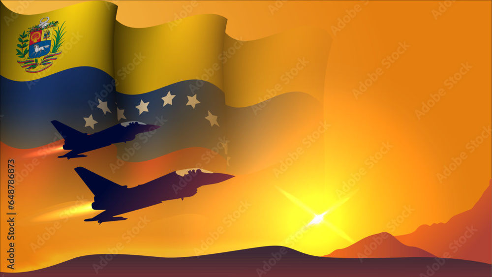 fighter jet plane with venezuela waving flag background design with ...