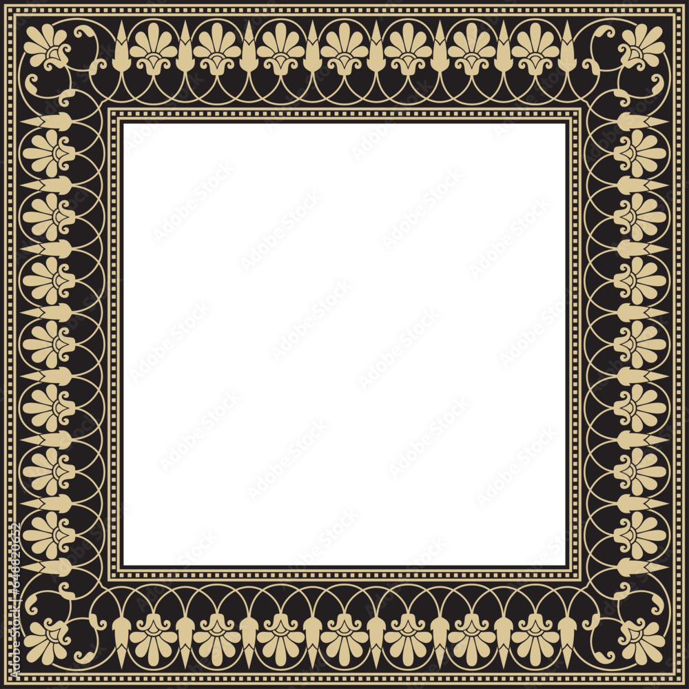 Vector gold and black square classic greek meander ornament. Pattern of ...