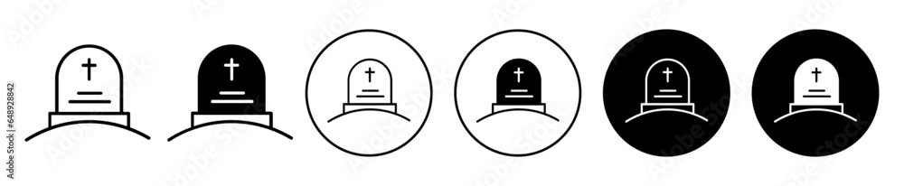 Tombstone icon. Graveyard granite stone with Christian cross symbol ...