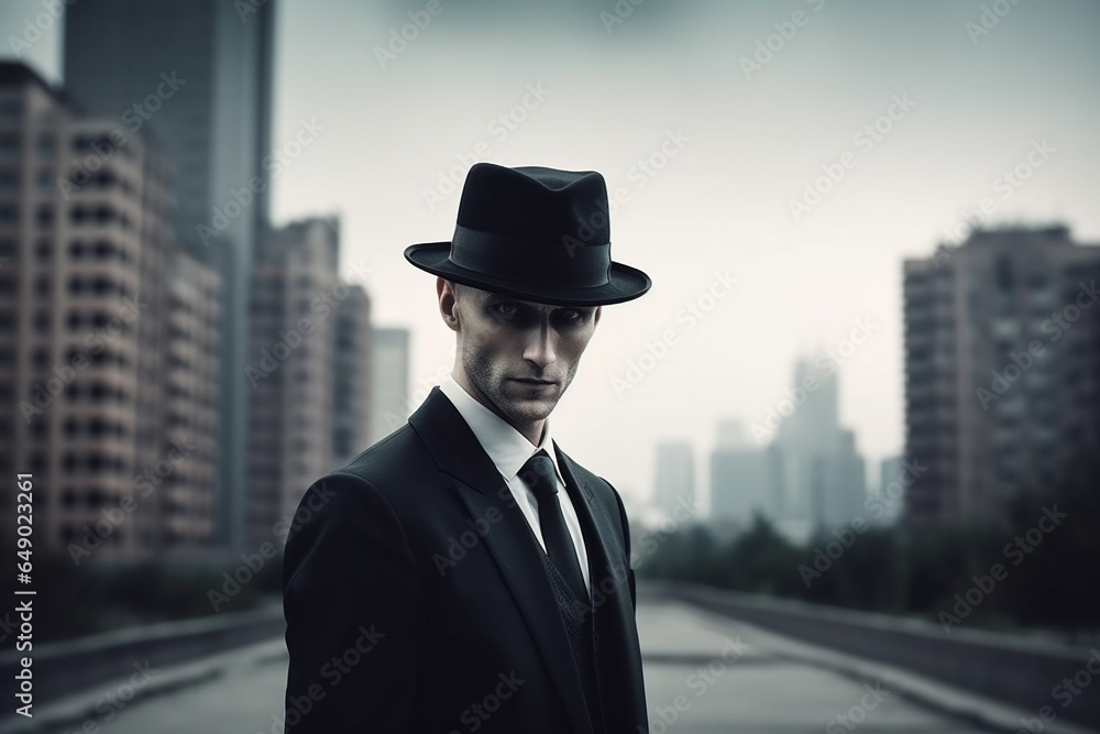 Sci-fi, UFO, alien, man in black and extraterrestrial concept. Scary ...