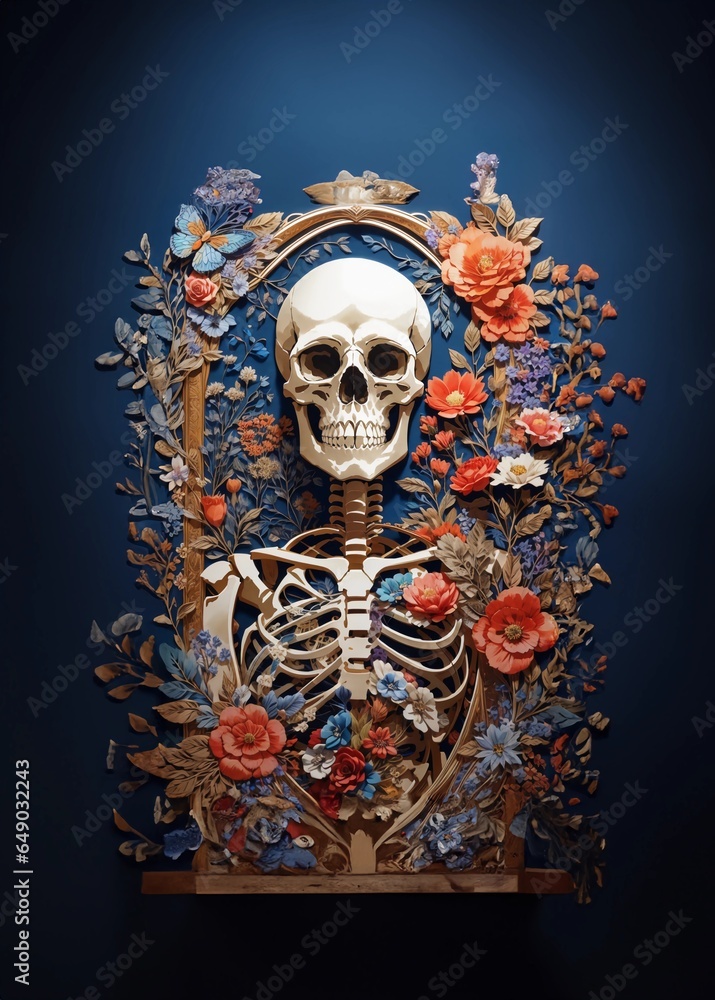 Stock-Illustration „Skeleton with flower frame themed night of all the ...