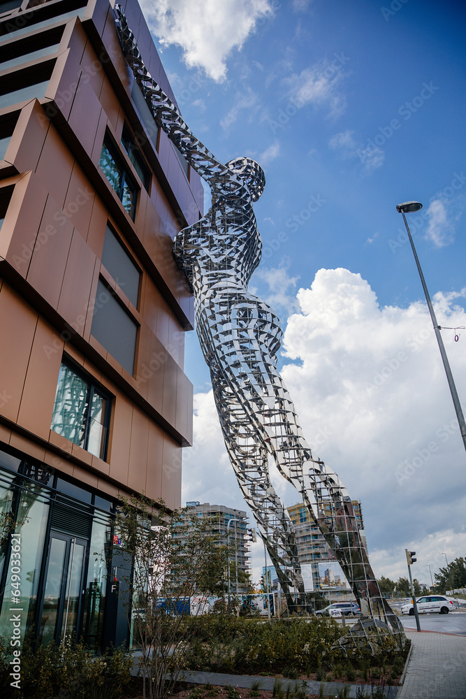 Prague, Czech Republic, 16 July 2023: Huge female statue of naked woman ...