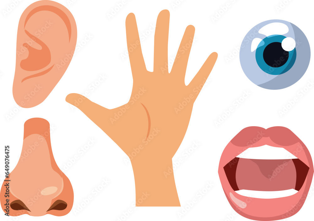 Vector de Stock Eye, Nose, ear, Mouth and Hand Vector Cartoon Set. Five ...