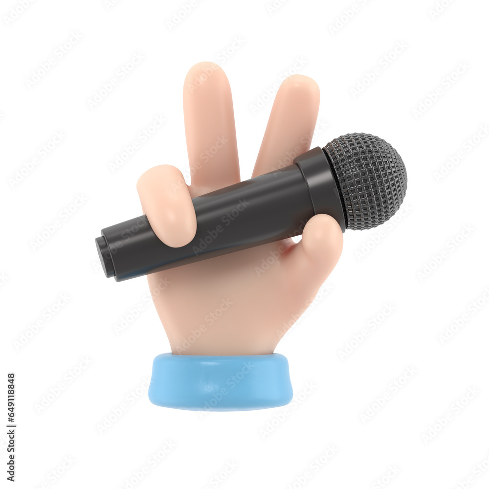 Cartoon Gesture Icon Mockup.Cartoon hand holding microphone and showing ...
