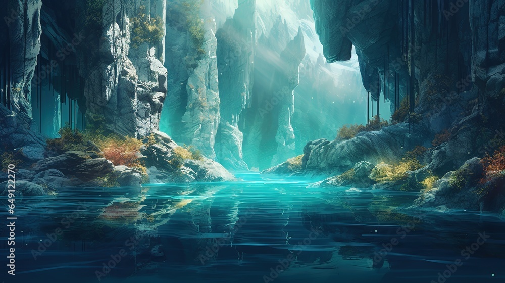 ภาพประกอบ Stock underground lakes in a marble cave. Crystal clear water ...