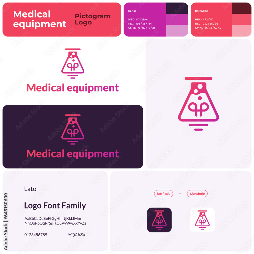 2D medical equipment business logo with brand name. Lab flask and ...
