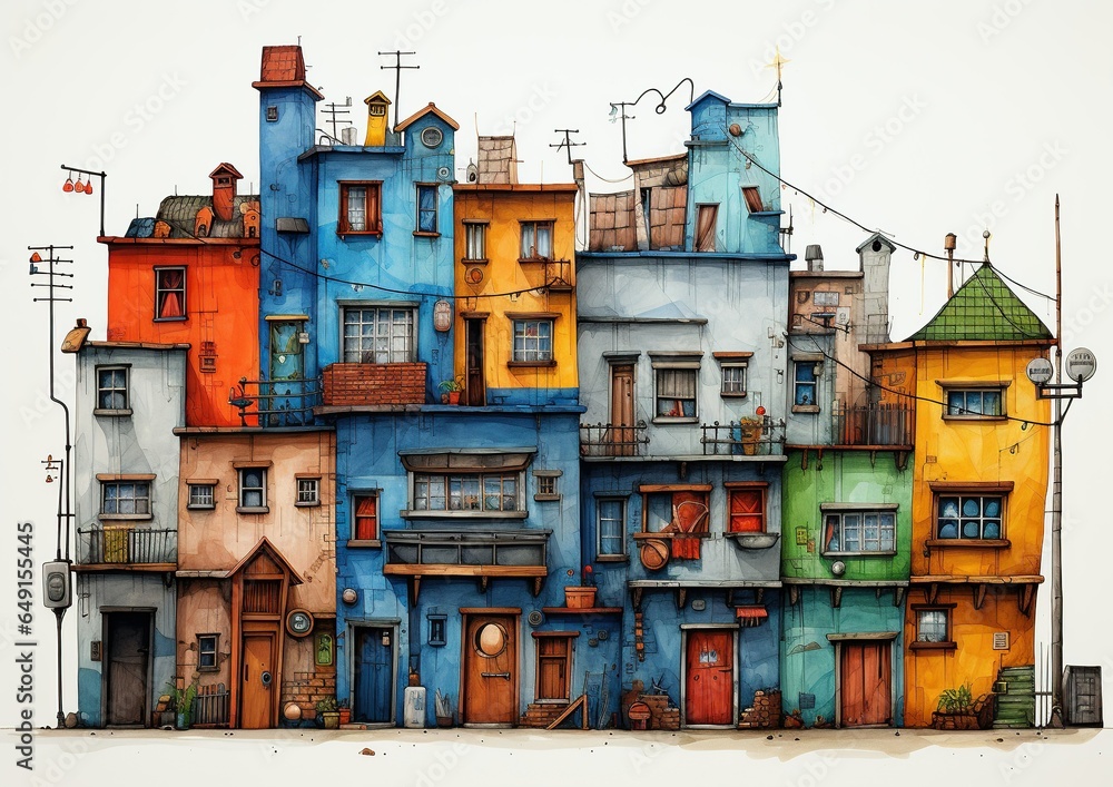 Colorful cartoon illustration houses in a row Stock Illustration ...