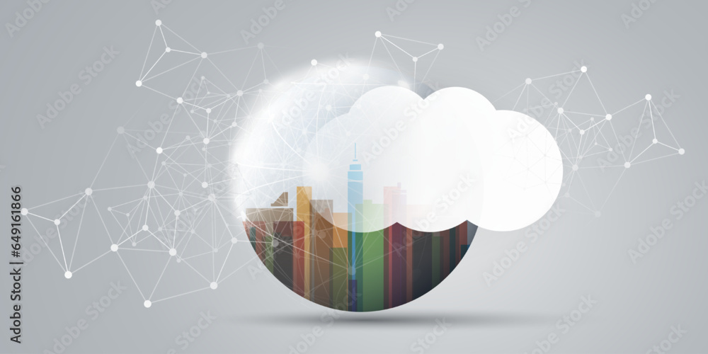 Futuristic Smart City, Cloud Computing Design Concept with 3D Polygonal ...