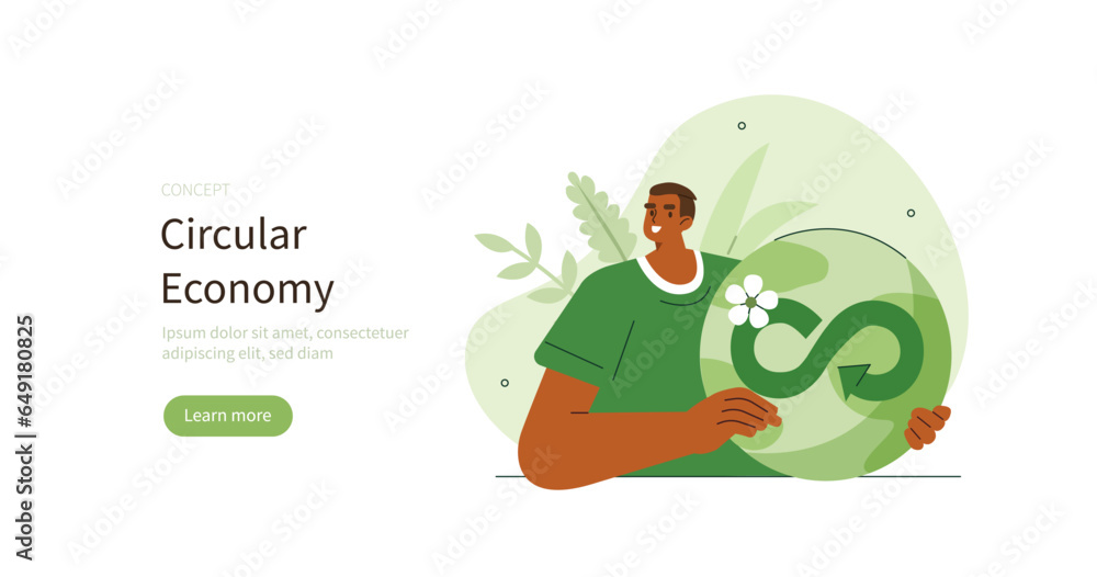 Climate change and sustainability. Character showing benefits of ...