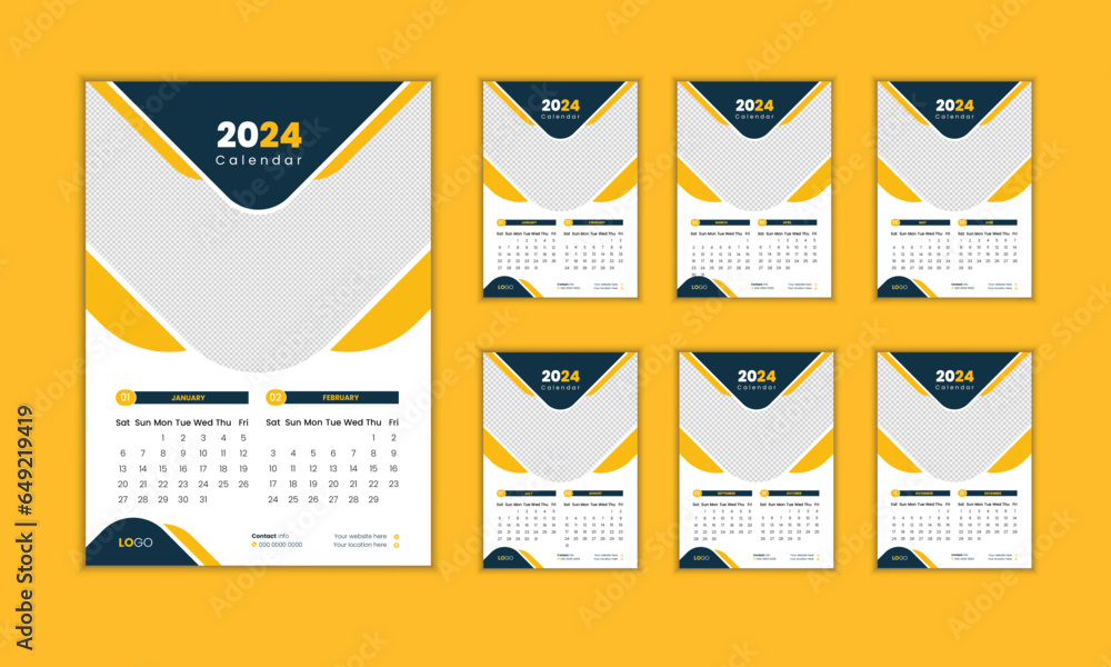 Corporate wall calendar design template for 2024 year. Editable 12 ...