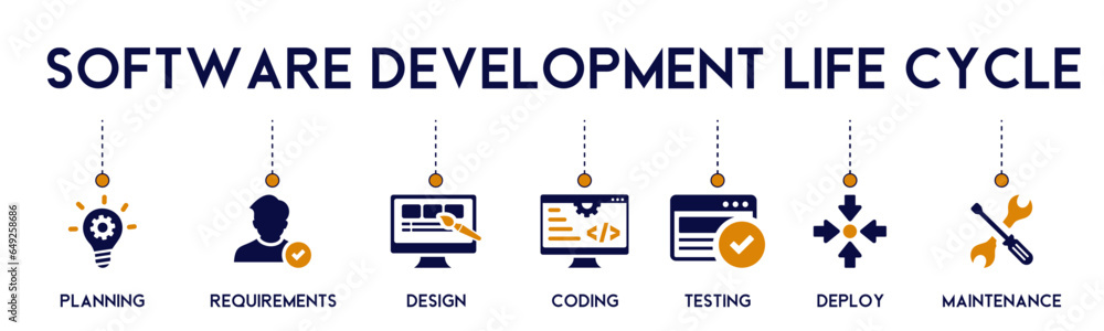 Software development life cycle banner web icon vector illustration ...