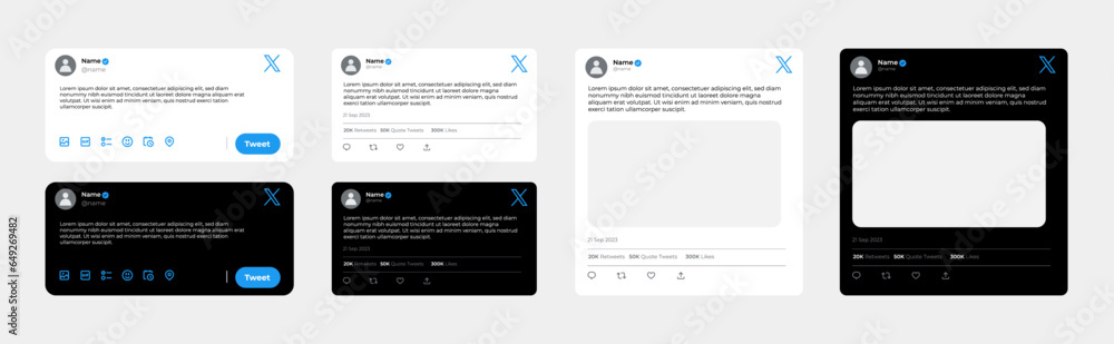 X, Twitter Post or Tweet Mockup with Editable Text, Vector Twitter Post ...
