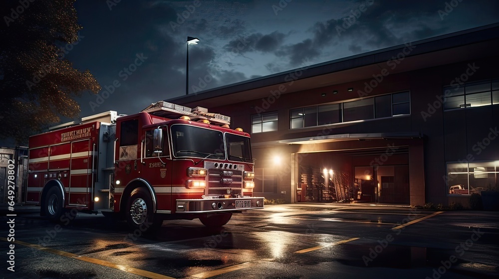 Firefighter readiness, fire station scene, emergency response ...