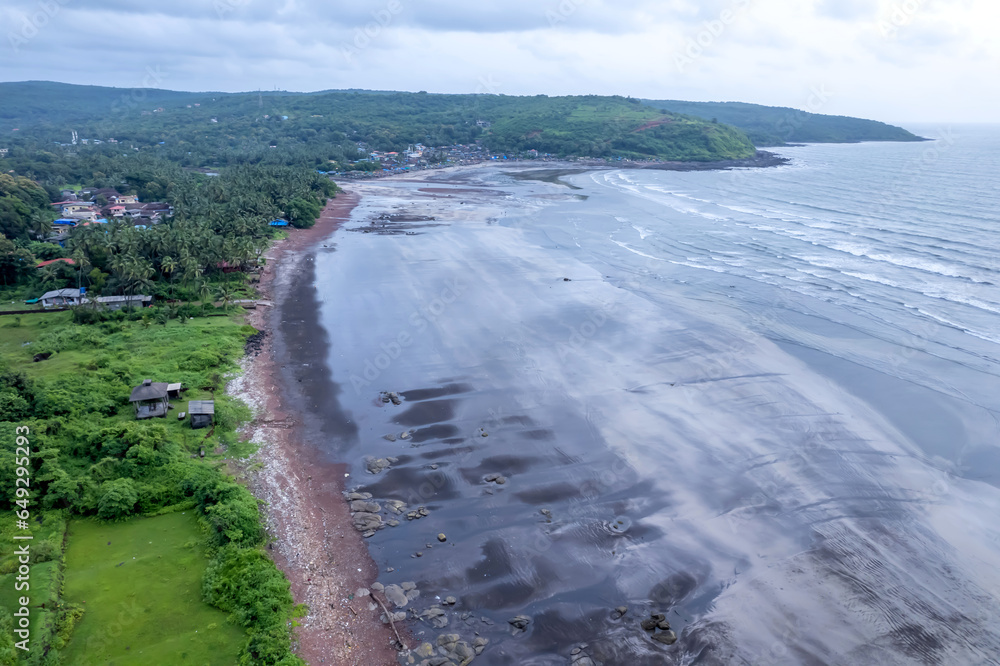 Aerial footage of Ladghar beach at Dapoli, located 200 kms from Pune on ...