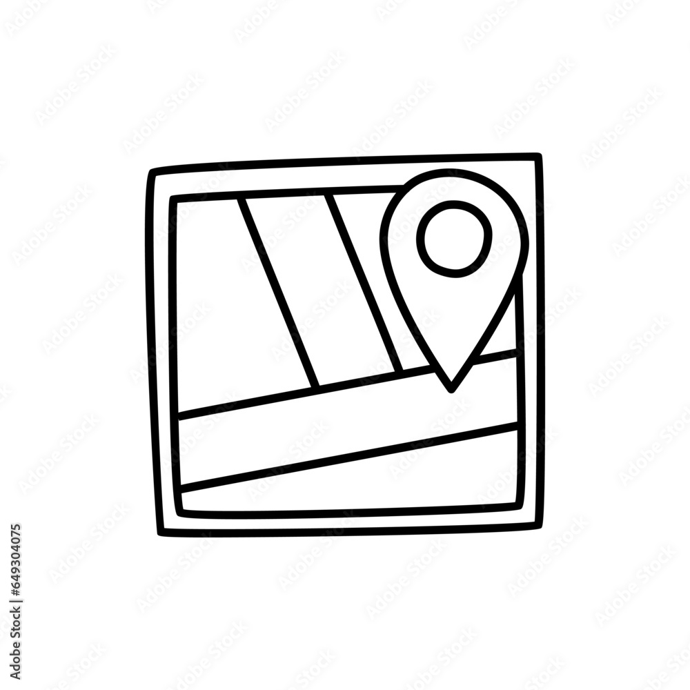 Doodle location icon. Map pictogram. Terrain orientation, gps, isolated ...