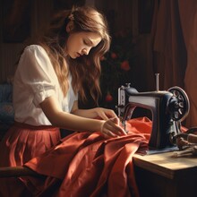 Vintage Woman Sewing Machine Free Stock Photo - Public Domain Pictures