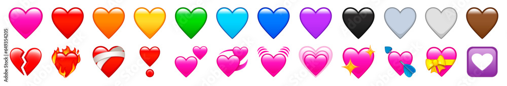 Heart Emojis set. Sparkling, growing, two Hearts, beating, revolving ...