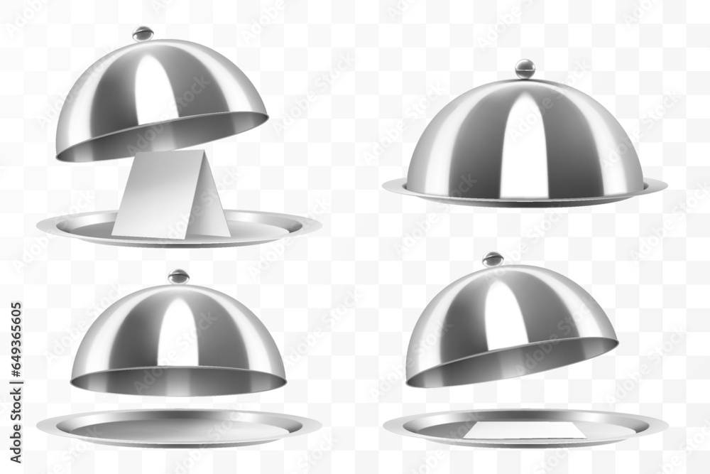 Set of a stainless steel cloche isolated on transparent background ...
