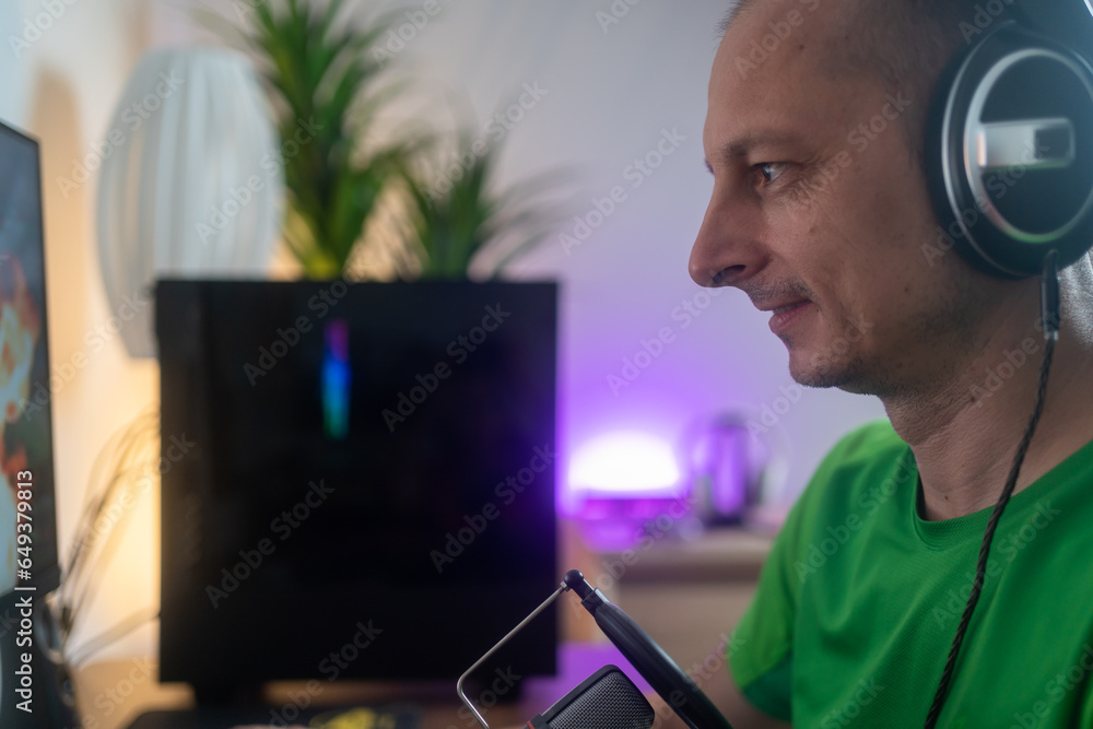 Professional Gamer Playing First-Person Shooter Online Video Game on ...