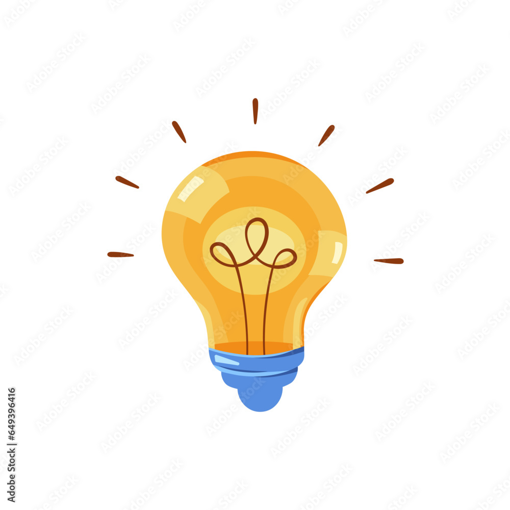 Bulb light in cartoon style, vector illustration. Hand drawn idea icon ...