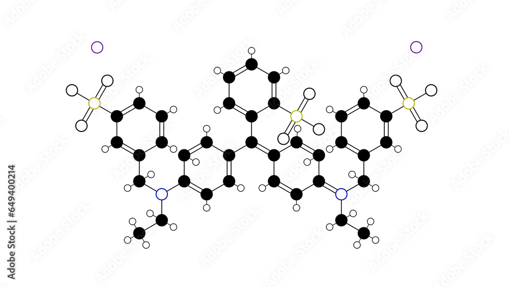 brilliant blue fcf molecule, structural chemical formula, ball-and-stick model, isolated image ...