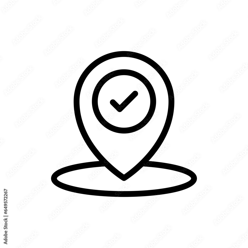 Approved location approval icon with black outline. location, pin, map ...