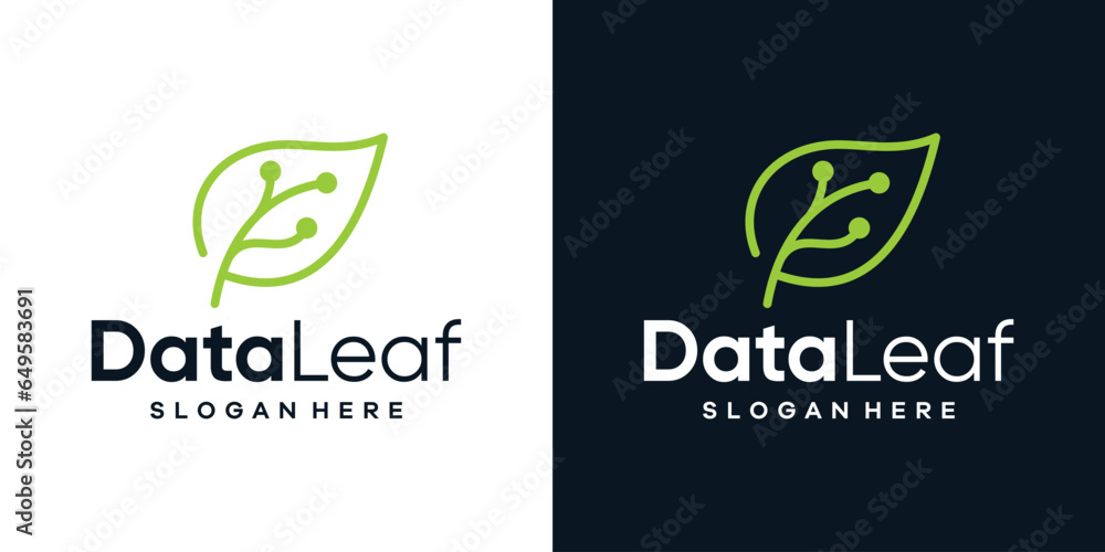 Green tech logo design template. leaf with digital data technology ...