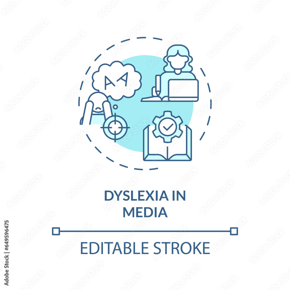 2D editable blue icon dyslexia in media concept, simple isolated vector ...