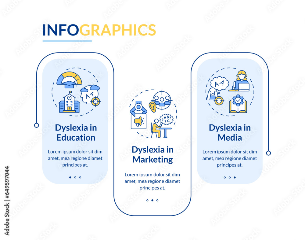 2D dyslexia vector infographics template with linear icons concept ...