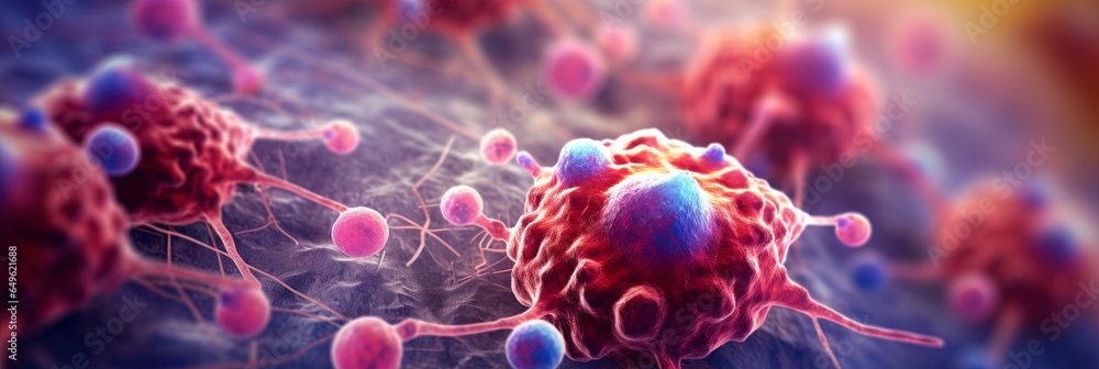 Human peripheral blood mononuclear cells (PBMC) cells under a ...