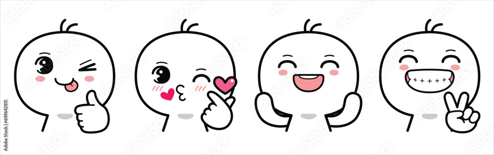 Emoticons set. Comic with Happy Emotions. Meme Concept. Cartoon style ...