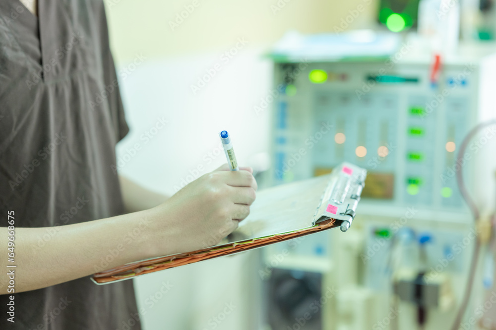 The specialist are checking continuous renal replacement therapy ...