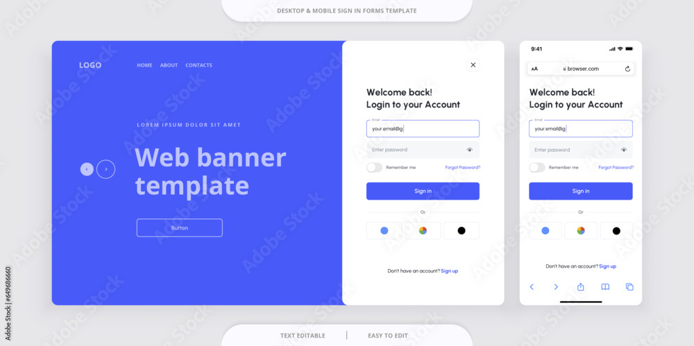Sign In forms. Registration and login forms page. Desktop and mobile ...