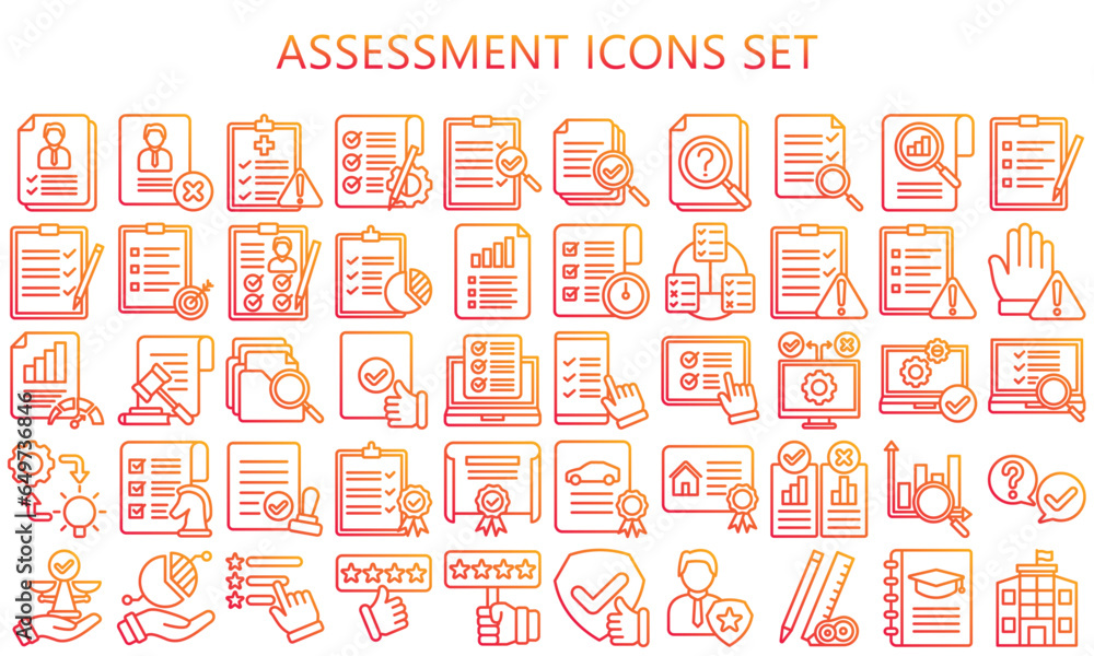 Assessment gradient outline icons pack. contain tests, evaluations, and ...