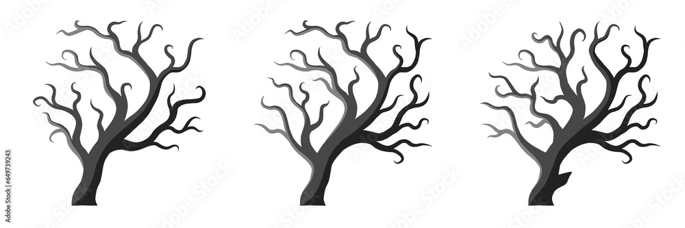 Dry tree, simple cartoon style, png set transparent background, for ...
