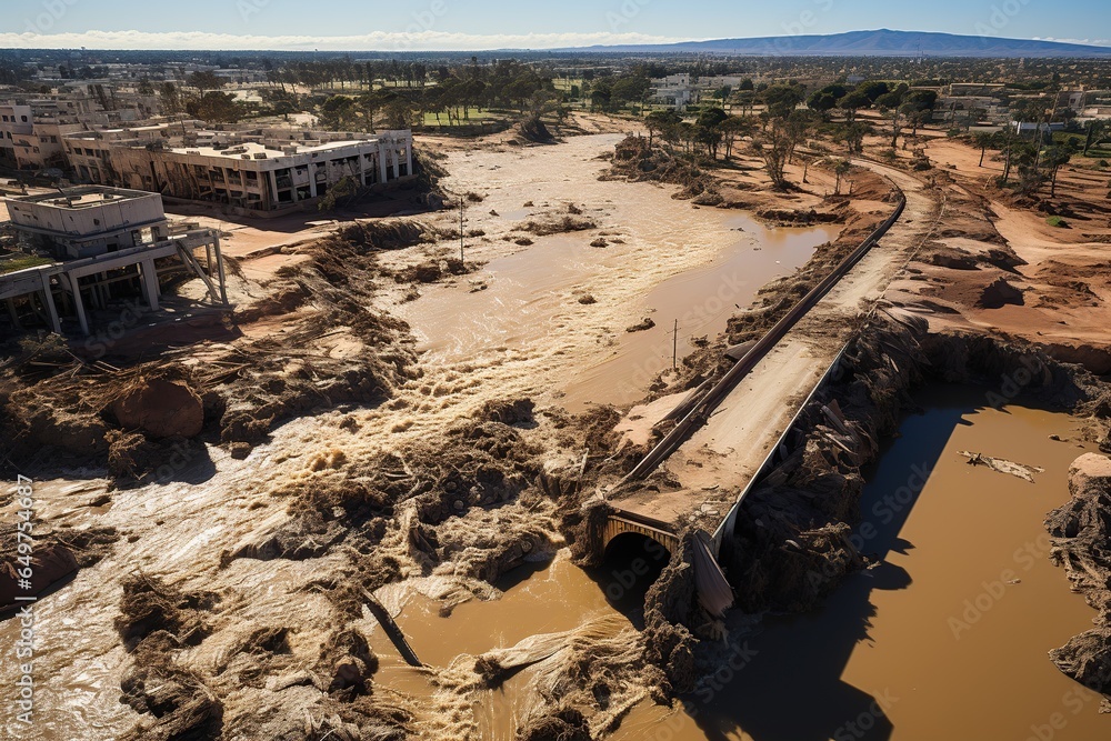 depicting the devastating effects of flooding and a ruptured dam in ...