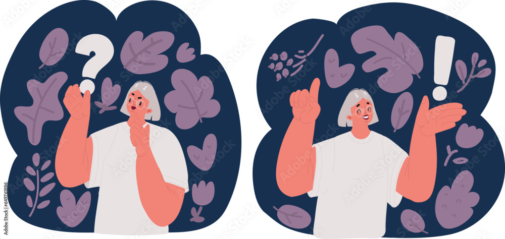 Cartoon vector illustration of People Characters Standing near Exclamations and Question Marks ...