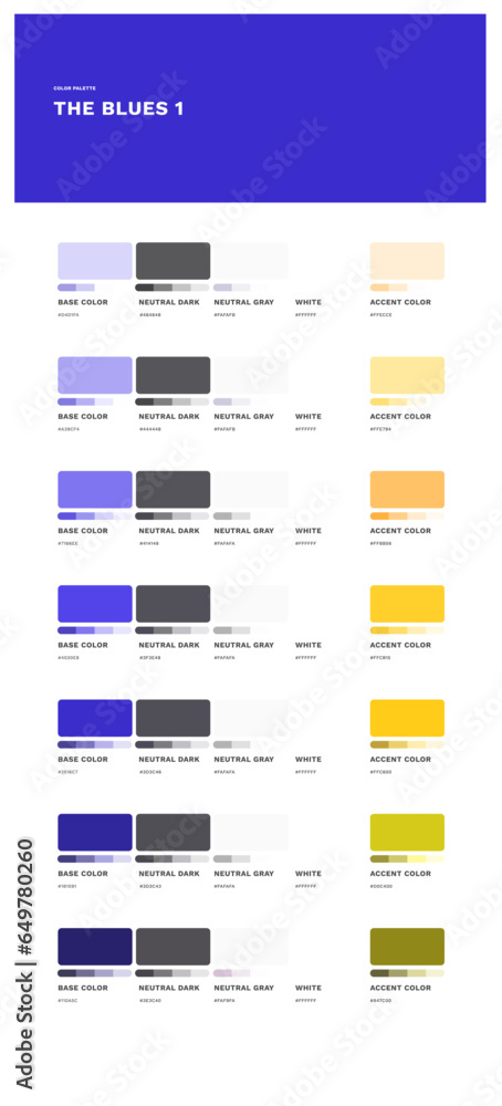 Navy blue color palette in 7 different shades Stock Vector | Adobe Stock