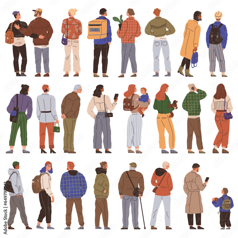 Big queue. Many multitude people. Vector illustration. The crowd people ...