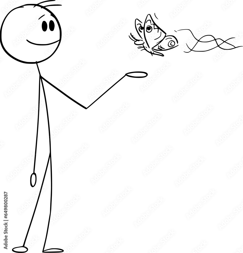 Person And Butterfly, Vector Cartoon Stick Figure Illustration Stock ...