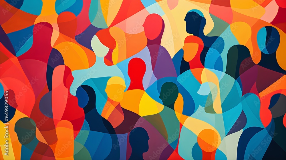An abstract representation of a diverse crowd, depicted as colorful ...