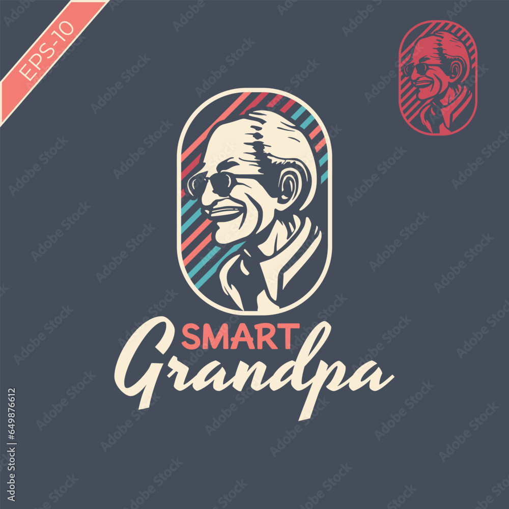 Smart Grandpa Vintage Logo Vector illustration Template. Old smart ...