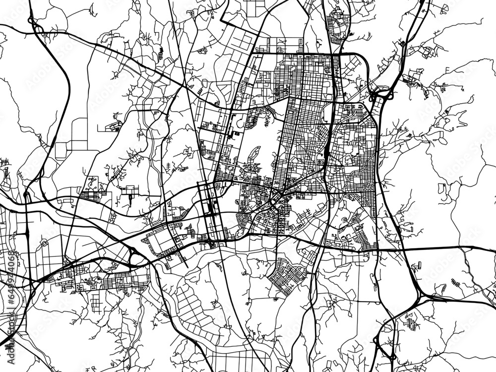 Vector road map of the city of Cheonan in the South Korea with black ...