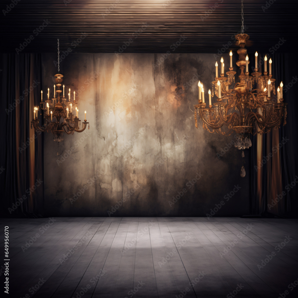 Haunted house with large chandeliers background for mockup template ...