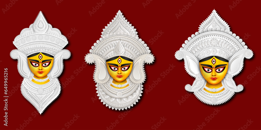 Durga Face illustration for the Happy Durga Puja Celebration Stock ...