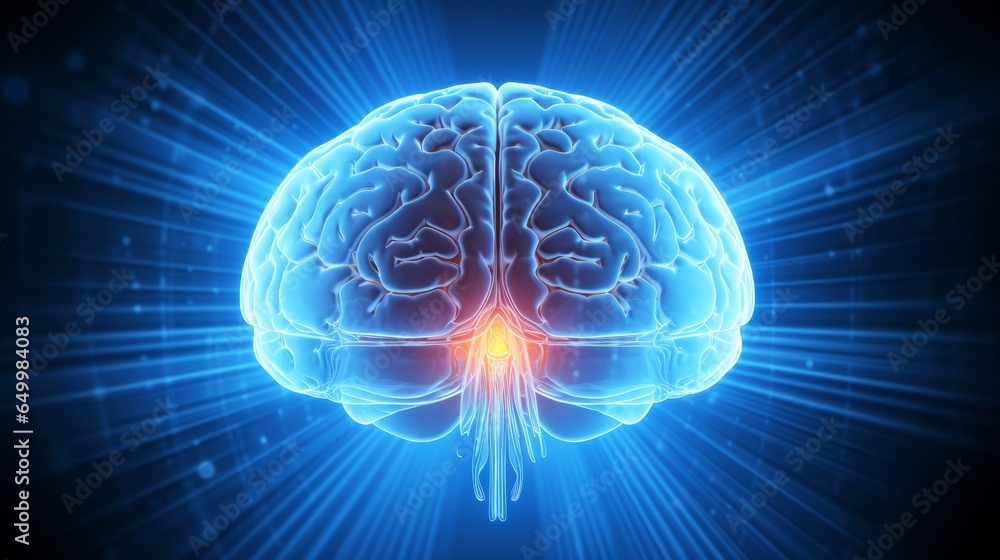 a x-ray scan of a human brain organ. anatomy of a male person. blue ...