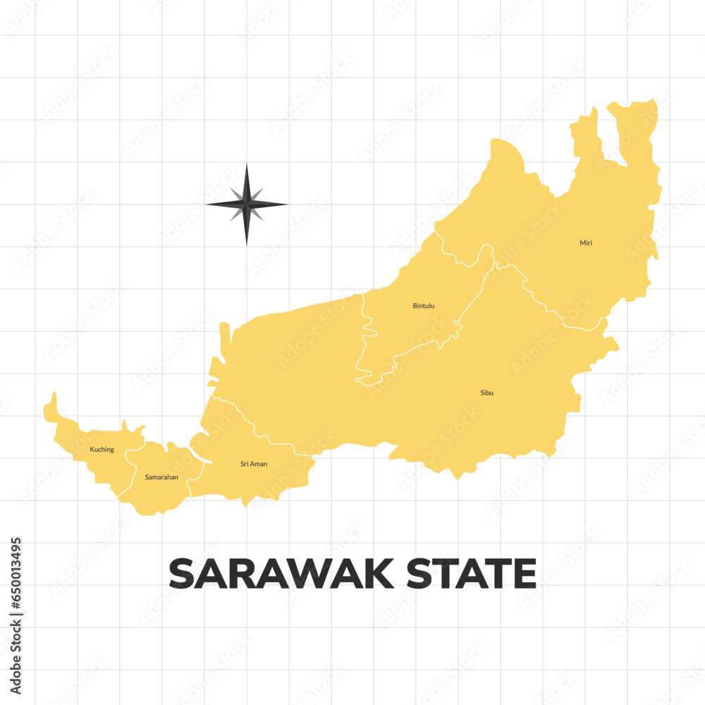 Sarawak State Map Illustration Map Of State In Malaysia Stock Vector