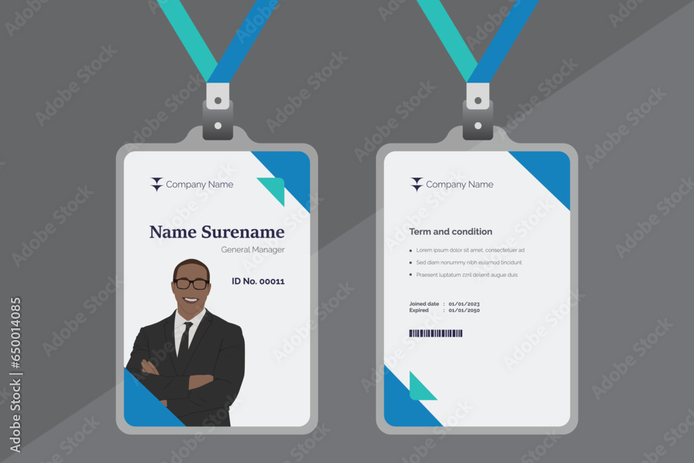 blue corporate id card template, clean id card design with realistic ...