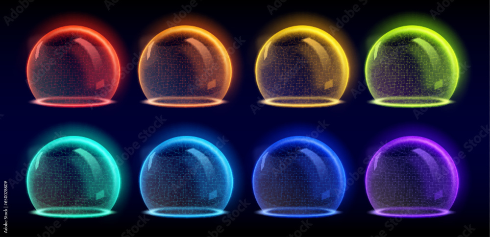 3d protect shield sphere bubble effect vector. Abstract red dome force ...